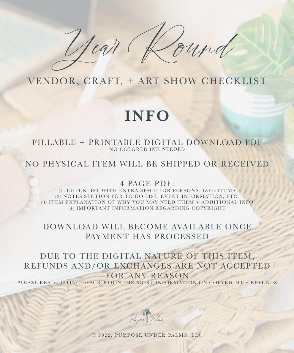 Year Round Vendor, Craft, Art Show + Market Checklist | Digital Downlo ...