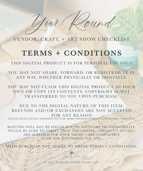 Year Round Vendor, Craft, Art Show + Market Checklist | Digital Downlo ...